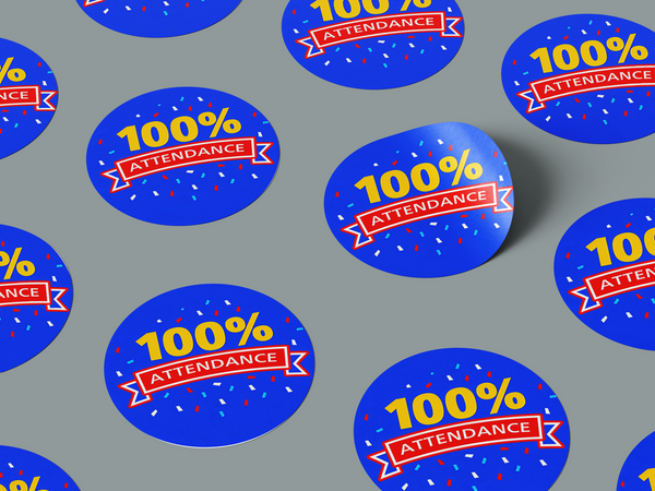 100% Attendance Colourful School Teacher Award Kids Motivation Sticker ...