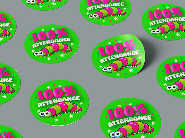 100% Attendance Cute Caterpillar School Sticker For Students Kids Moti ...