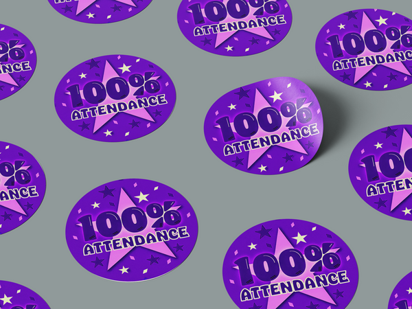 100% Attendance Star Design School Sticker Purple Award Sticker Kids M ...