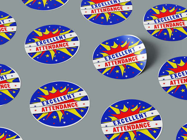 Excellent Attendance Colorful Teacher School Award Sticker Kids Motiva ...