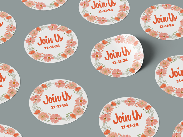 Floral Design 1 Add Your Custom Text Round Circle Sticker Label ...