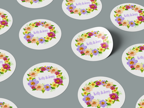 Floral Design 2 Add Your Custom Text Round Circle Sticker Label ...