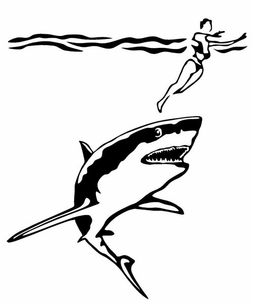 Great White Shark Chasing Swimmer Vinyl Decal Sticker Window Wall Bump ...